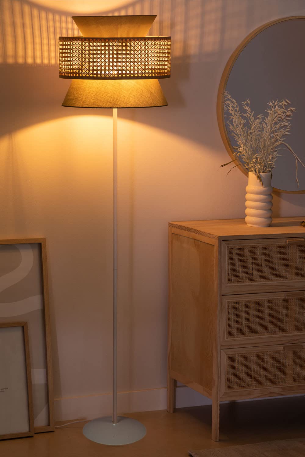 Rattan Cane Webbing Floor Lamp Bamboo Floor Lamp (Cone Shape)-Angelea ...